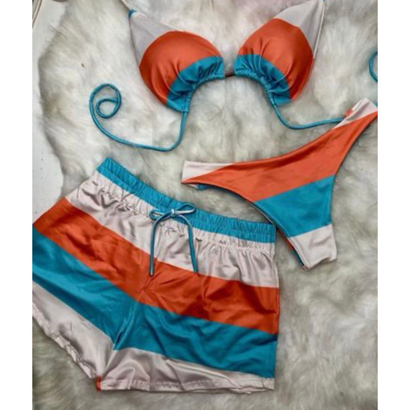 Biquini Conjunto Trikini 3 Peças Short Praia Moda Tendência saída ...