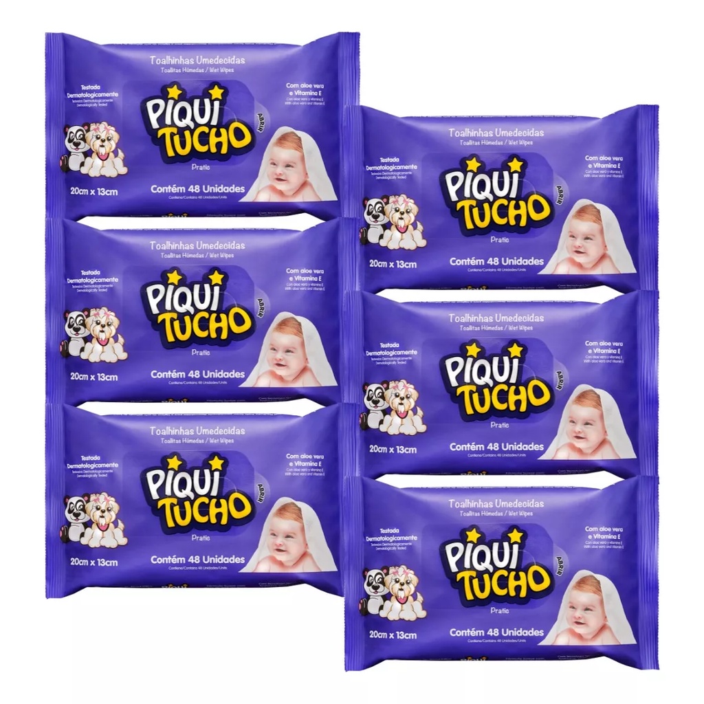 Kit C/6 Toalhas umedecidas Piquitucho Pratic 48 un | Shopee Brasil
