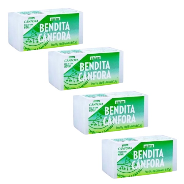 Kit C/ 4 Bendita Cânfora Cada Estojo C/ 8 Tablete De 3,5g | Shopee Brasil
