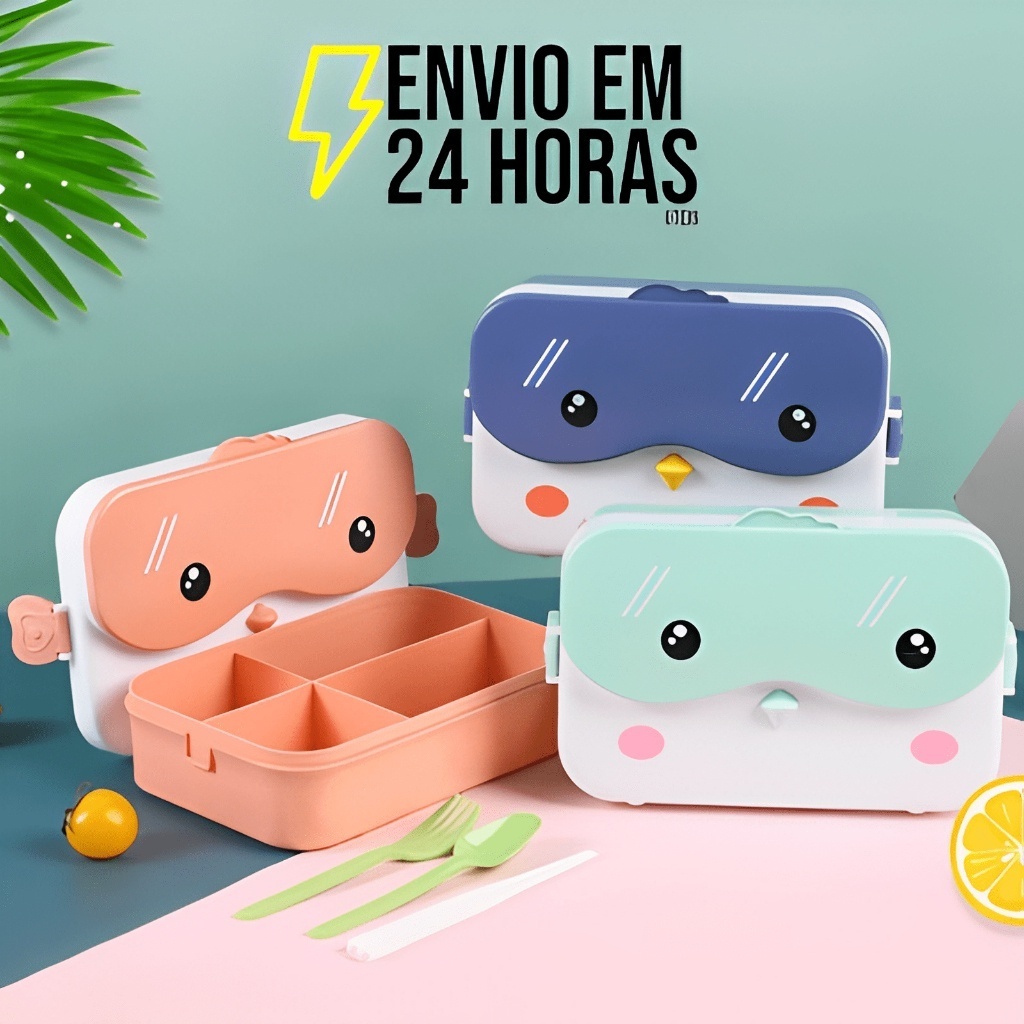 Lancheira Pote Marmita Infantil Divisórias Bento Box 900 Ml Talher ...
