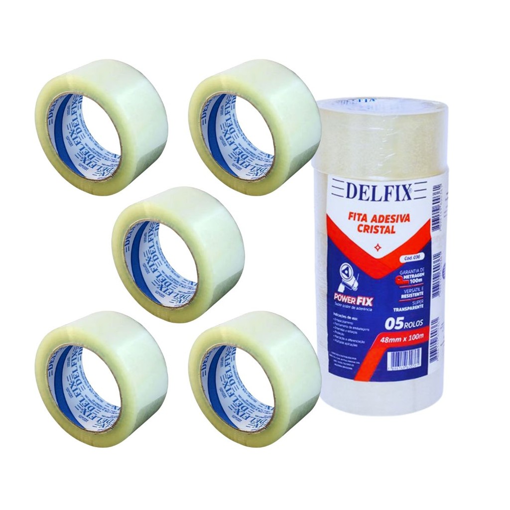Fita Adesiva Cristal Delfix 48mm X 100m - Kit 5 Rolos | Shopee Brasil