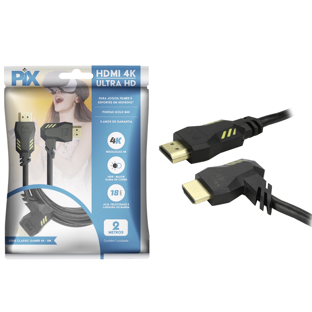 Cabo Hdmi Gamer 90 Graus 2.0 4k 3d 2 M Alta Resolução Gold | Shopee Brasil