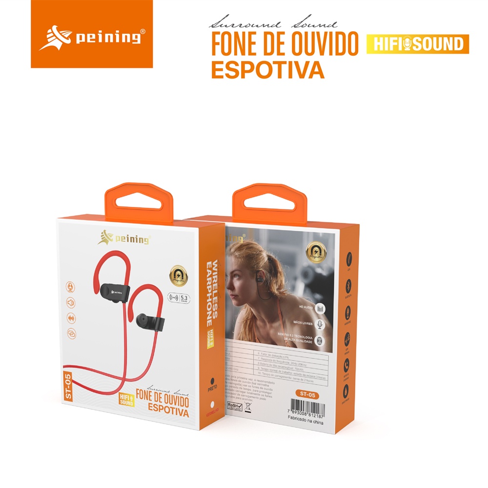 Peining Fone de Ouvido sem Fio Bluetooth 5.0 Intra-Auricular Esportivo ...