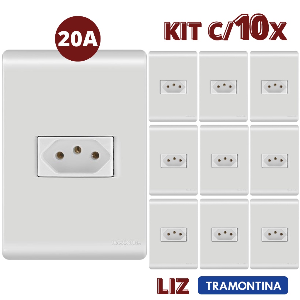 Kit 10 Tomada Simples 20a Tramontina Liz Branca | Shopee Brasil