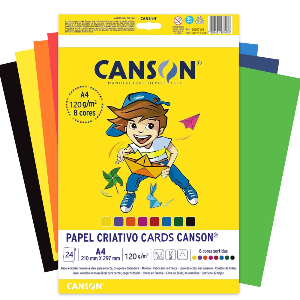 Bloco Papel Criativo A4 Canson 120g Cards 8 Cores 24 Folhas | Shopee Brasil
