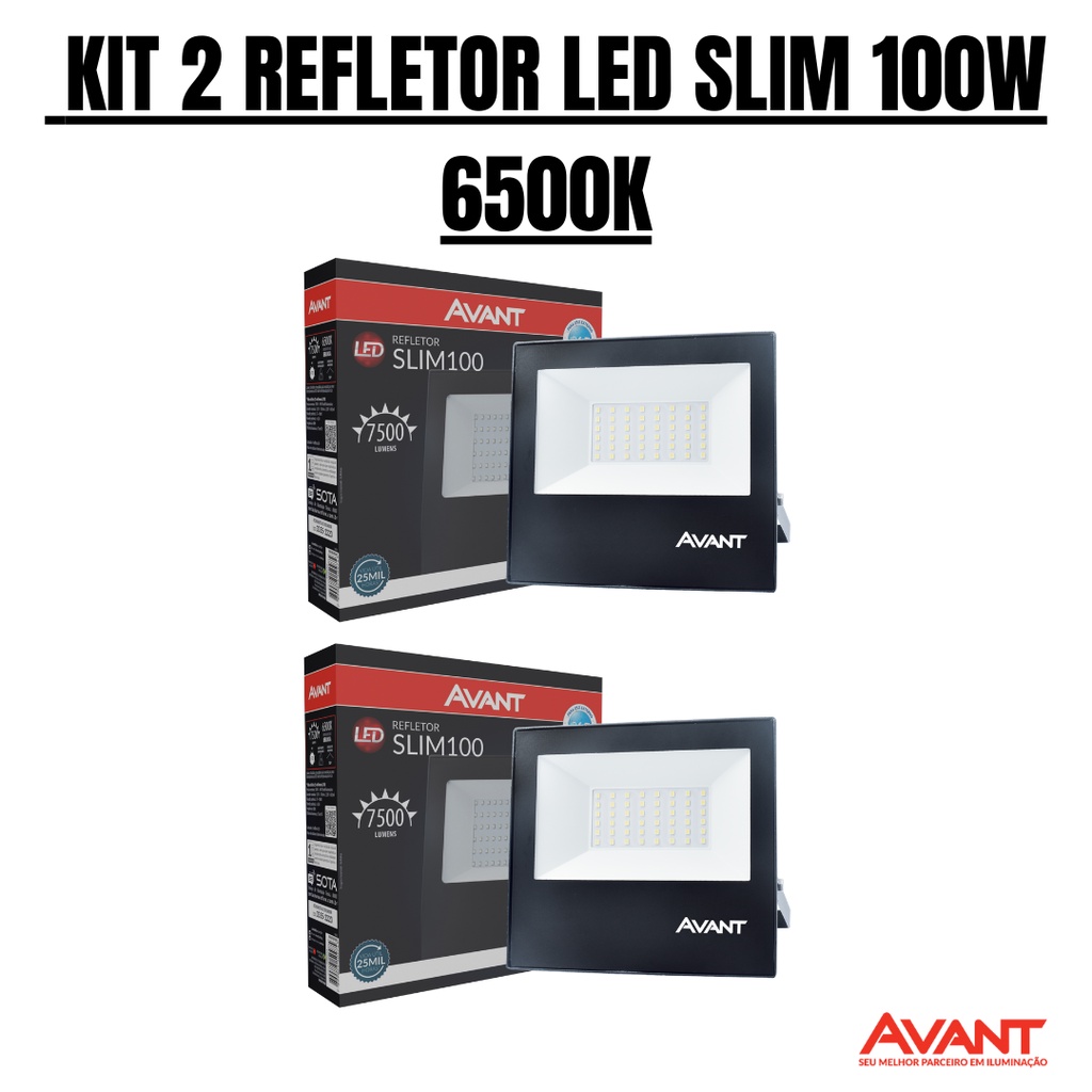 KIT 2 Refletor Avant Super Led 100w Holofote Bivolt Branco Frio 6500k - Faz a Boa!