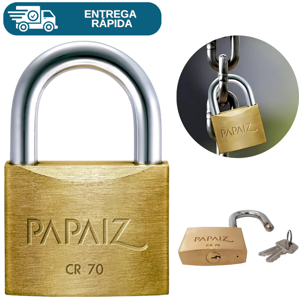 Cadeado 70mm Grande De Segurança Latão Maciço Haste De Aço CR70 Papaiz ...