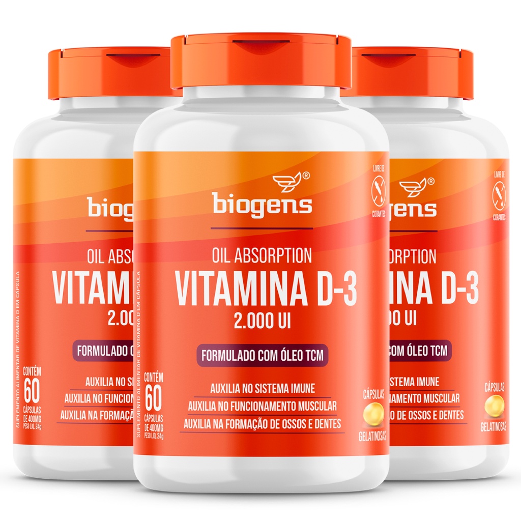 BIOGENS KIT 3X ULTRA VITAMINA D3 2000UI 60 CÁPSULAS GEL COM TCM (MCT ...