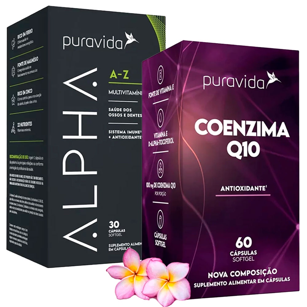 Kit Coenzima Q10 - 60 Caps + Multivitaminico Alpha A-Z - 30 Caps - Pura Vida | Shopee Brasil