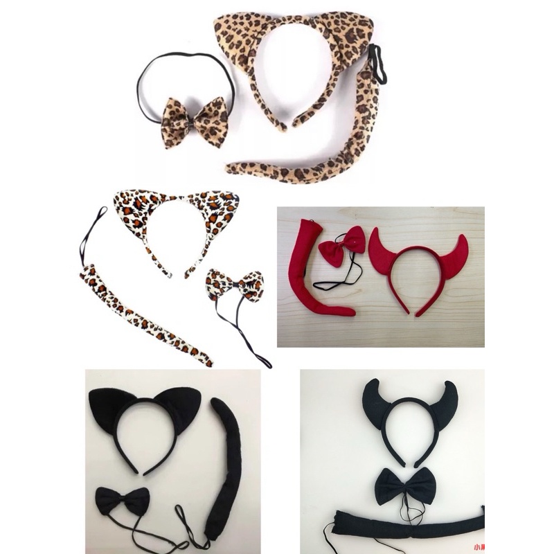 Kit Tiara Animal Com Gravata Borboleta E Rabinh | Shopee Brasil