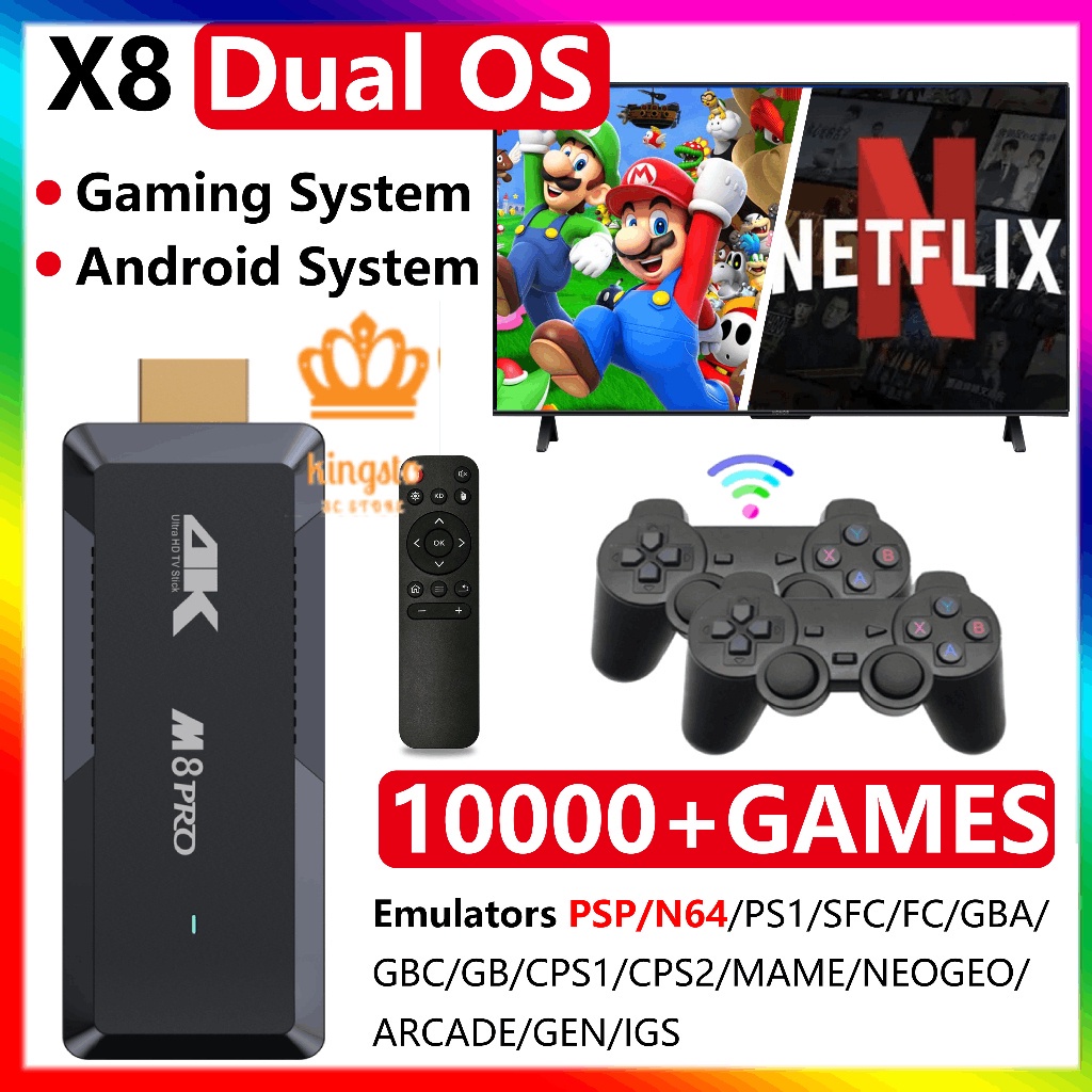 4K Retro Game Stick Android TV Box X8 Suporte Para Console De Videogame ...