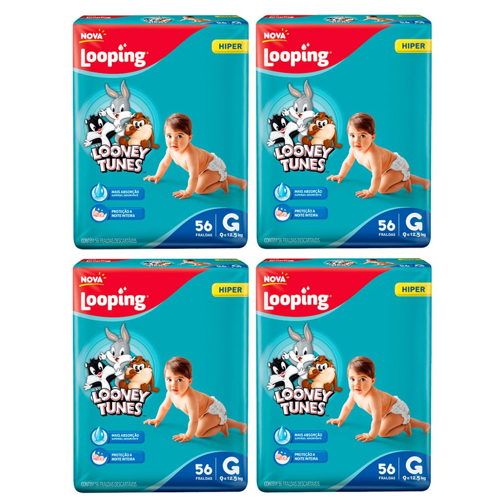 Kit 4 Fralda Looping Baby Looney Tunes Tamanho G Pacote Hiper 56 ...