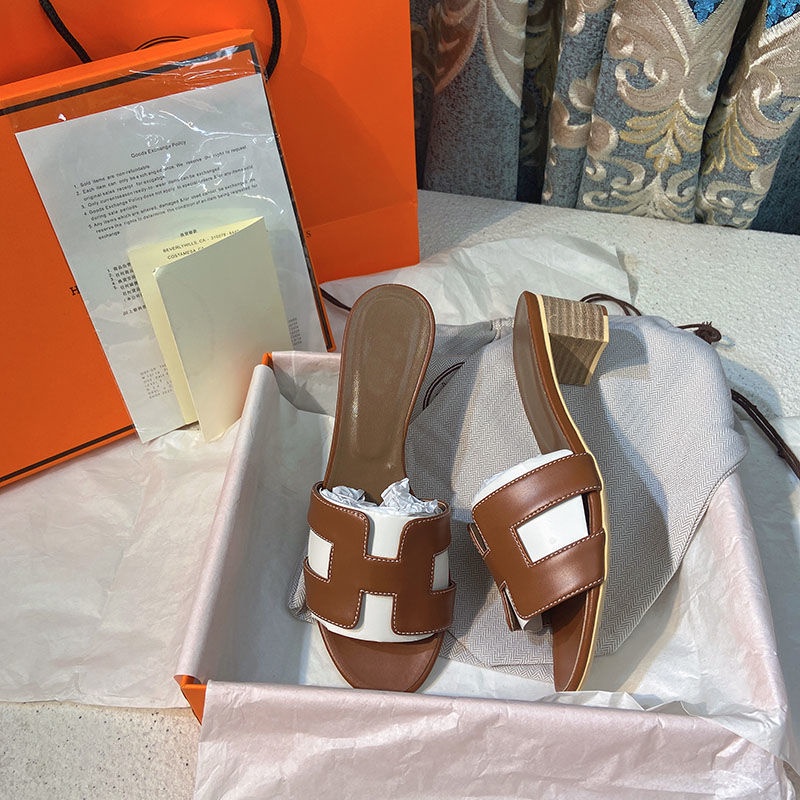 Hermes Chunky Chinelos De Salto Médio De Pele De Carneiro Sapatos De ...