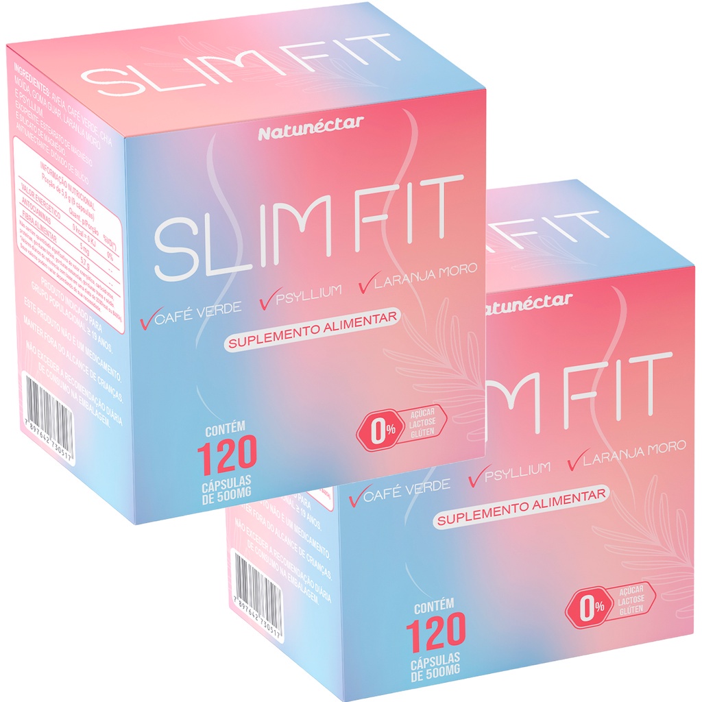 Kit 2 Frascos Slim Fit Suplemento Alimentar Café Verde Psyllium Fibras - 240 Cápsulas Natunéctar ...