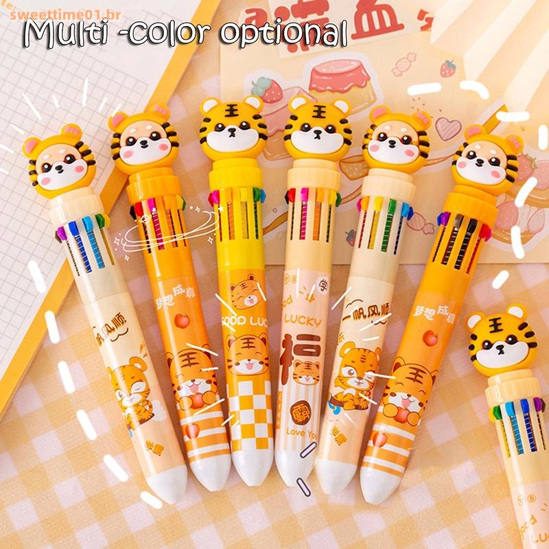 10 Cores Caneta Esferográfica Kawaii Tiger 0,5mm Tinta Colorida Gel ...