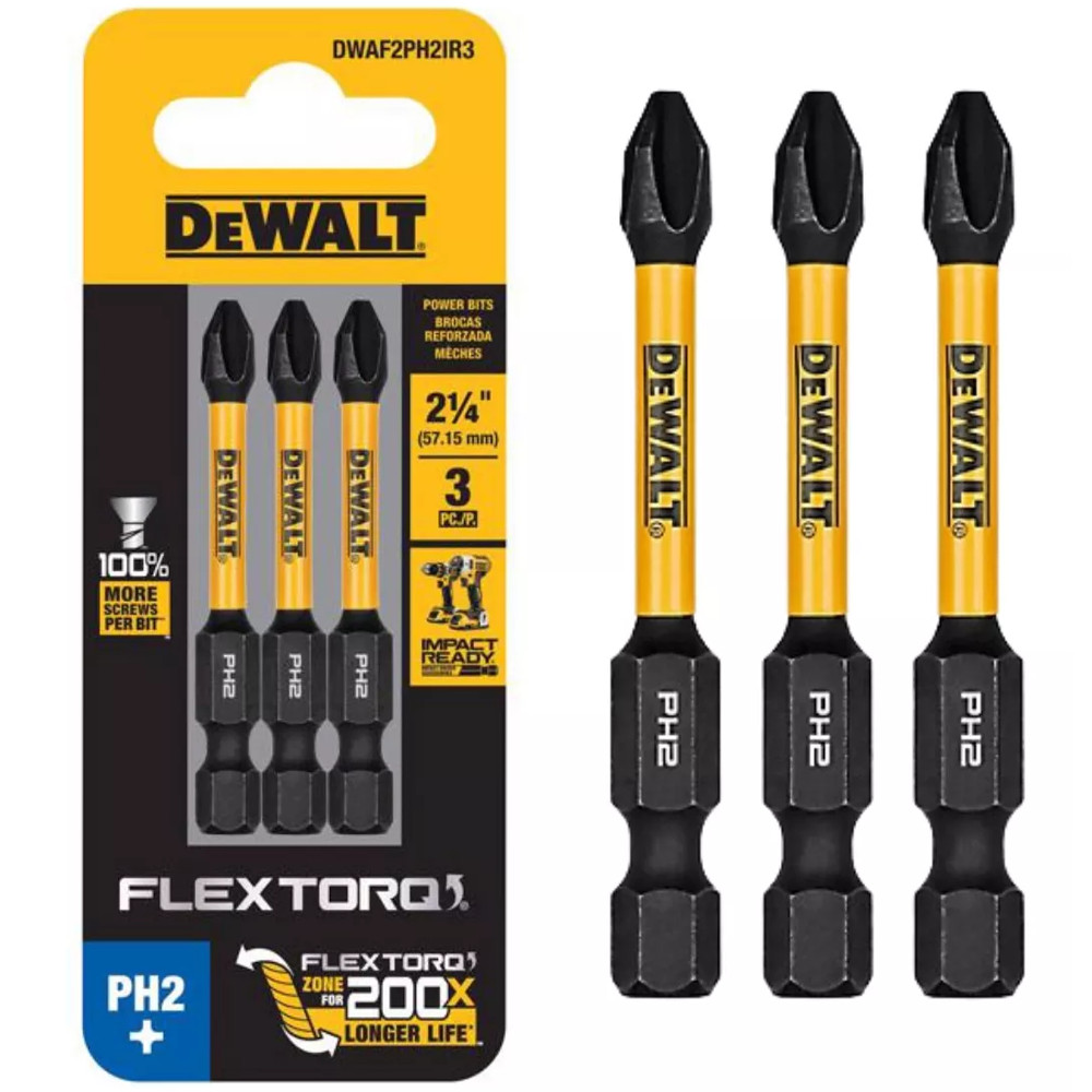 BITS PH2 FLEXTORQ ENCAIXE 1/4 3 PEÇAS DEWALT DWAF2PH2IR3 | Shopee Brasil