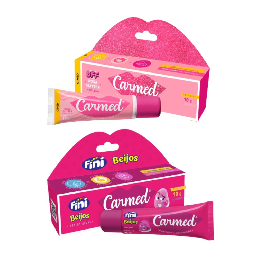 Kit Carmed BFF Rosa Rosinha Glitter Cheirinho Tutti-frutti + Fini Beijos Com Cor 10g Gel ...