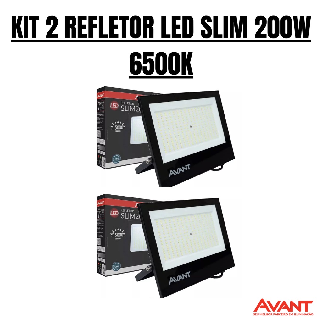 KIT 2 Refletor Avant Super Led 200w Holofote Bivolt Branco Frio 6500k - Faz a Boa!
