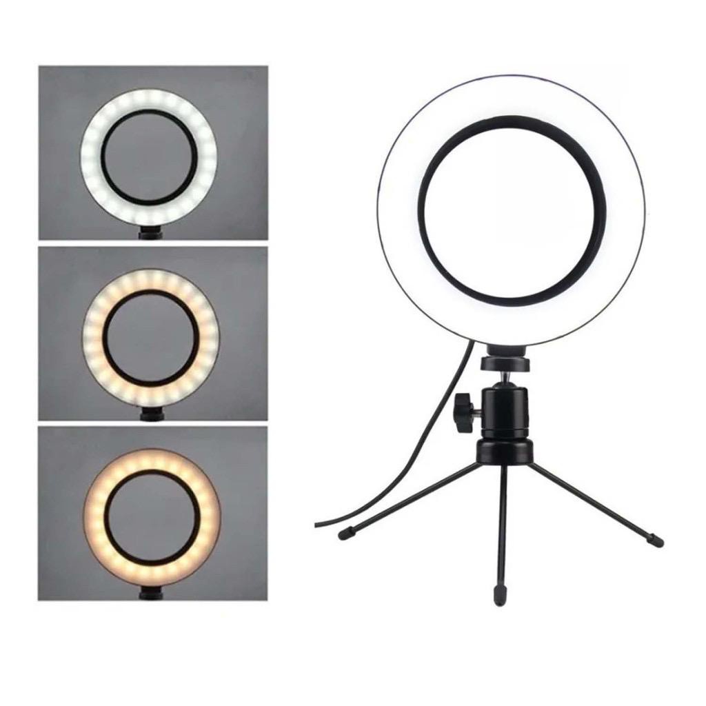 Ring Light led mesa iluminador selfie Youtube pequena tripé 6 Polegada 16cm | Shopee Brasil