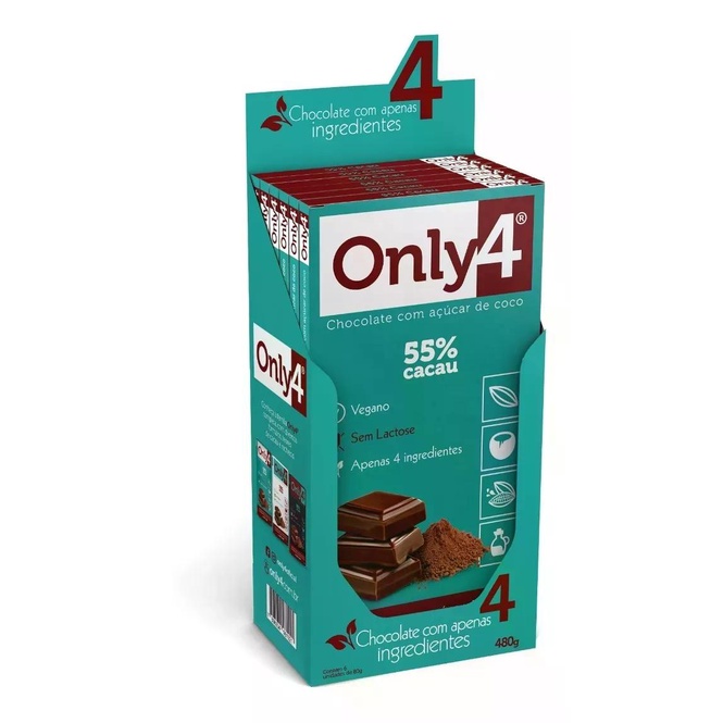 Chocolate Vegano Only4 55% Cacau - Display 6x70g | Shopee Brasil