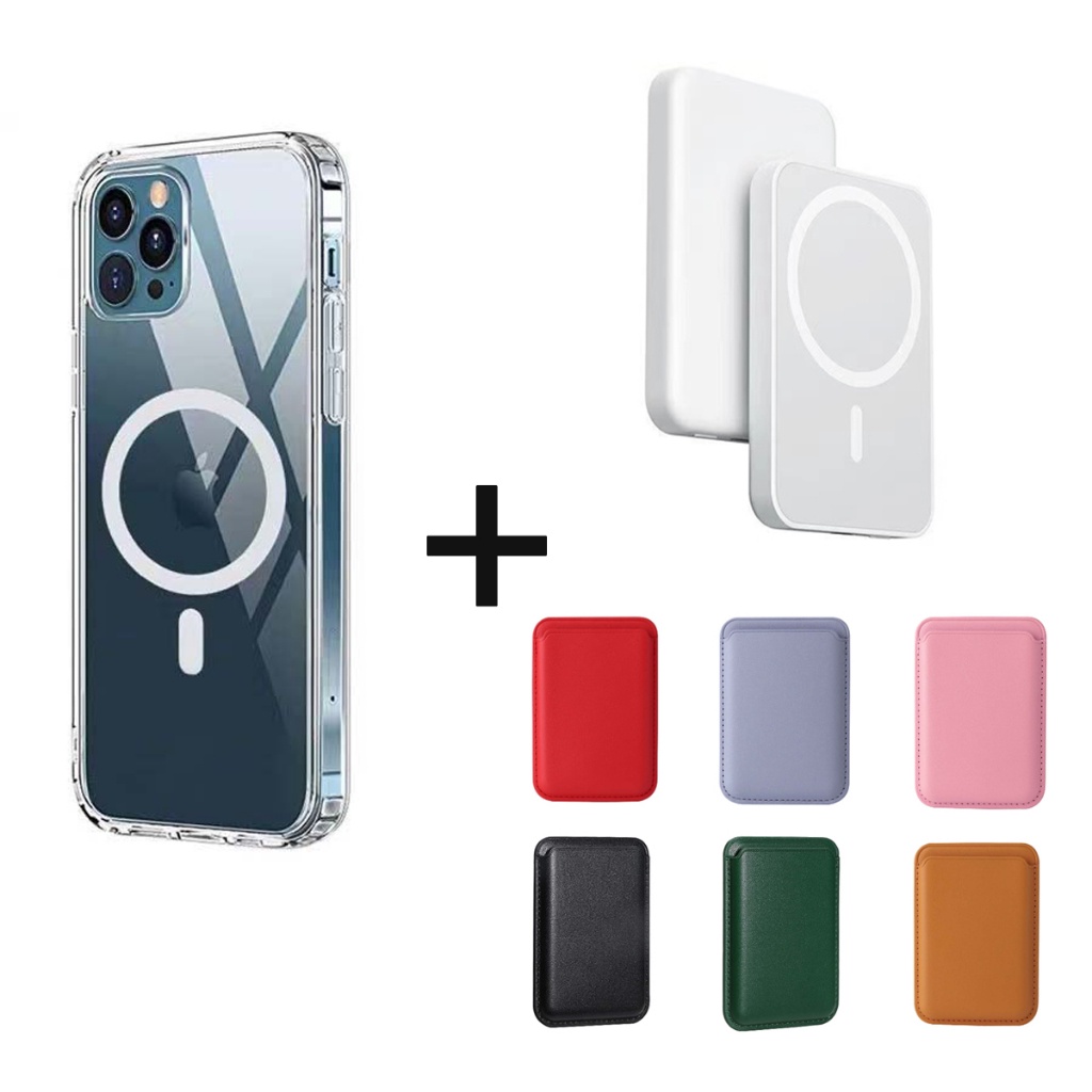 Power Bank 5000mAh E Capa Magsafe Transparente E Capa De Couro MagSafe Para iphone 14 13 12 11 X ...