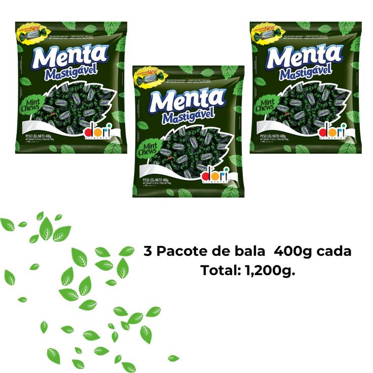 Bala de Menta Mastigável Saborosa Dori Kit 3 Pacotes 400g | Shopee Brasil