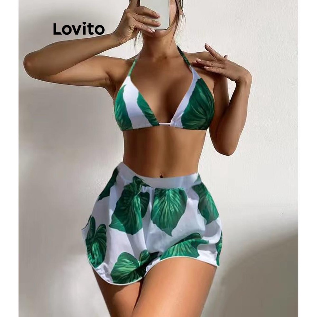 Lovito Conjuntos De Biquíni Sexy Com Amarração Nas Costas Para Mulheres