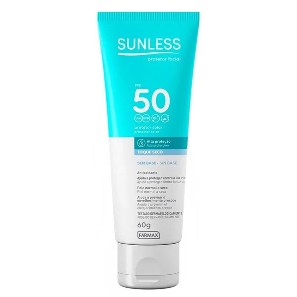 Protetor Solar Facial Sunless Sem Cor FPS 50 com 60g Sunless | Shopee ...
