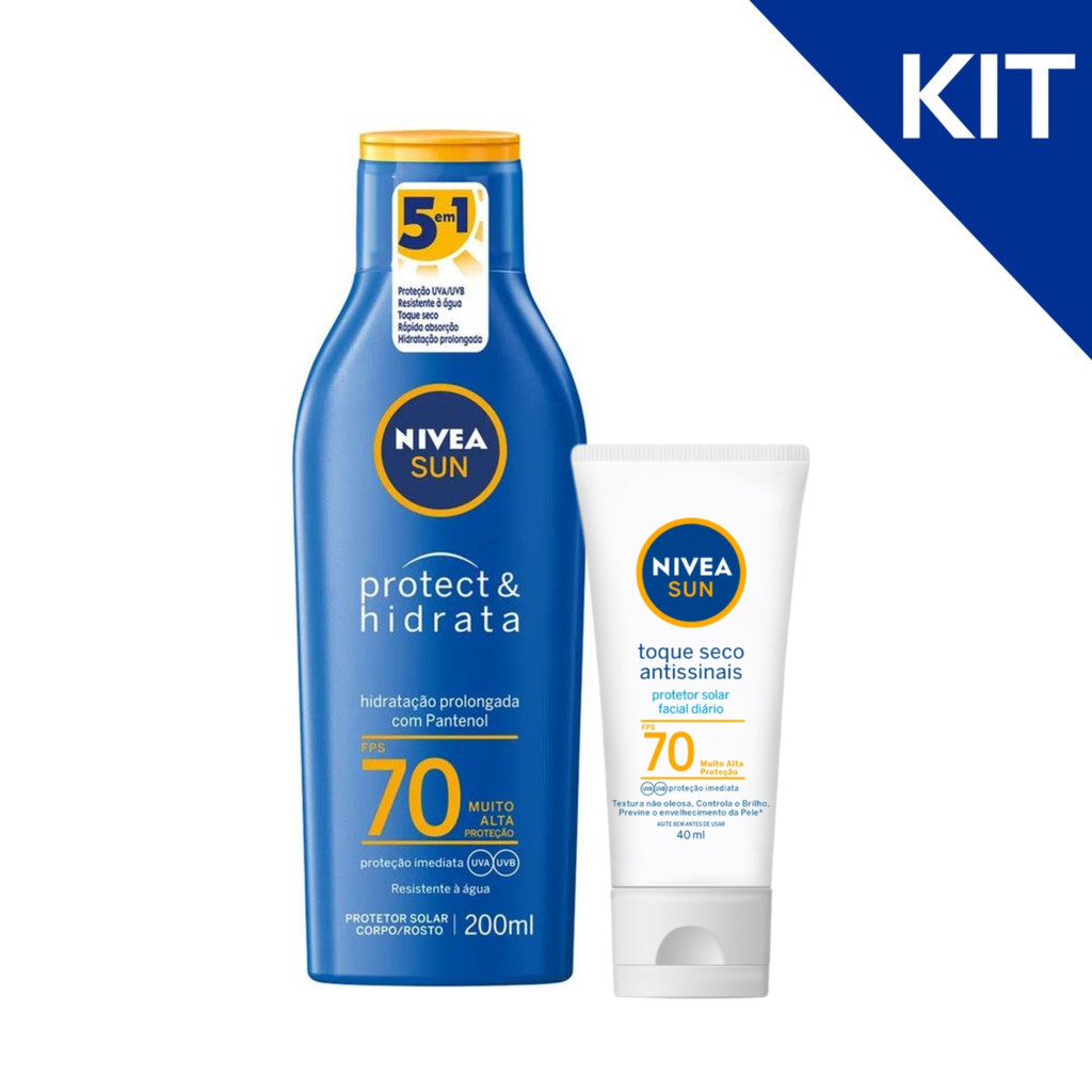 KIT NIVEA SUN Protetor Solar Protect & Hidrata FPS 70 200ml + Protetor ...