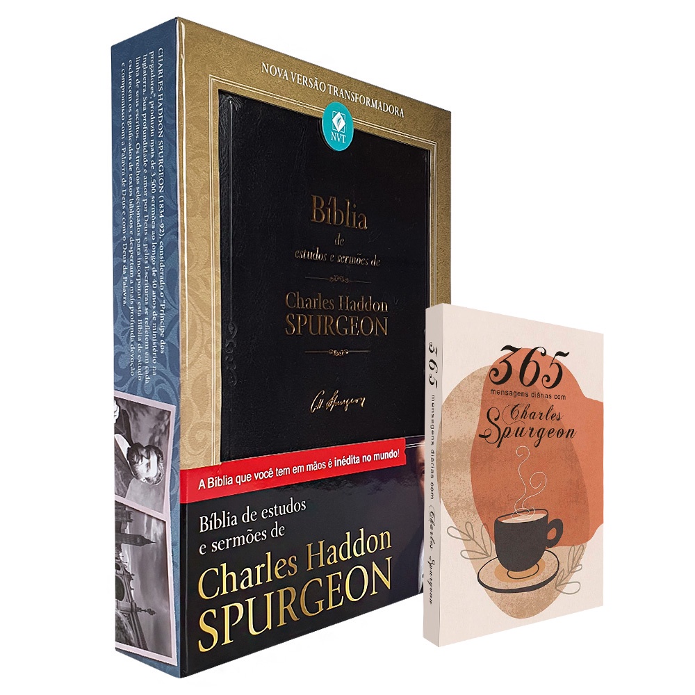 Kit Bíblia de Estudos e Sermões Charles Spurgeon NVT + 365 Mensagens ...