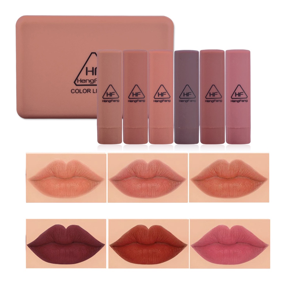 Conjunto de amostra de batom cor abóbora, uma caixa, combinação ...