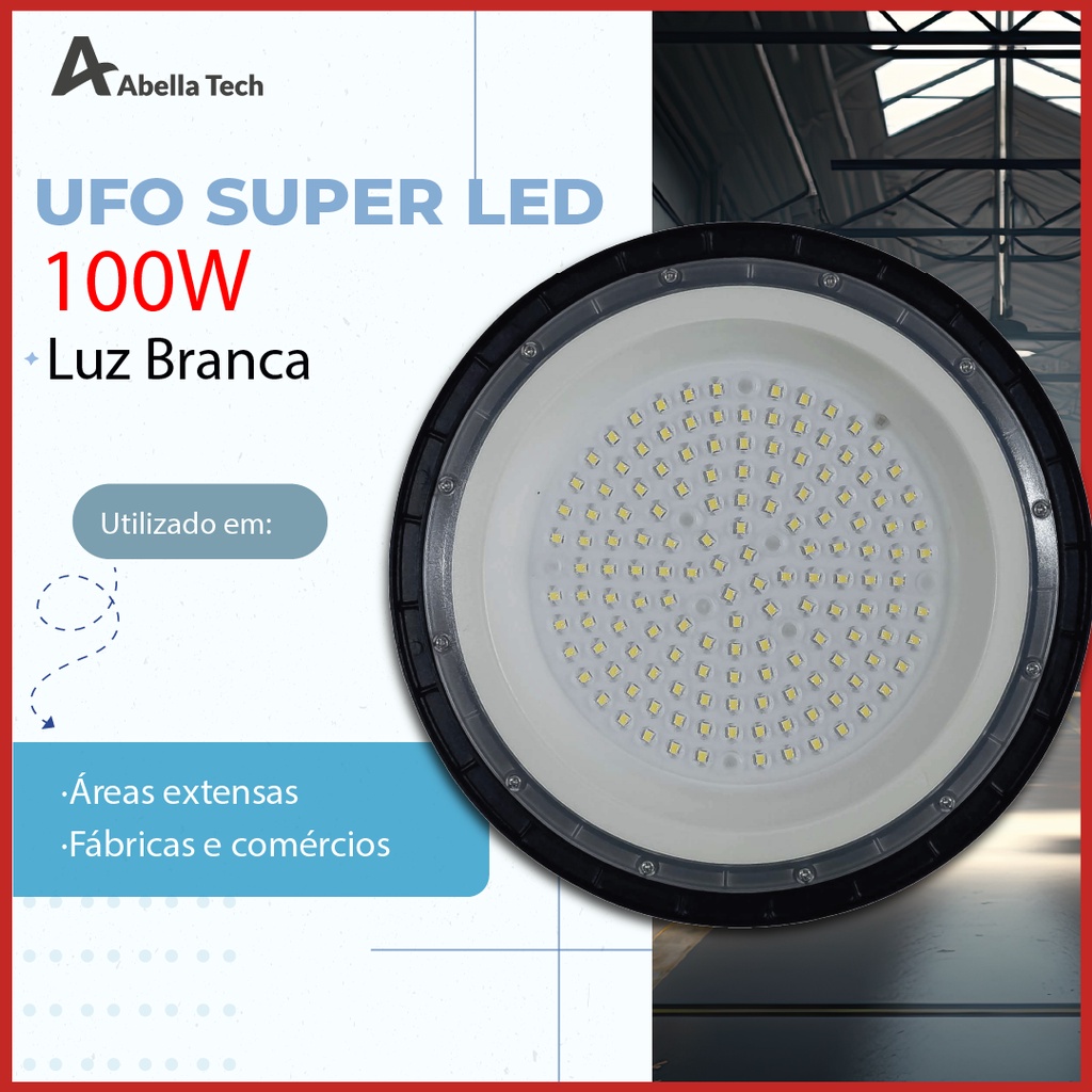 Luminária Super Led UFO 100W Highbay Ip67 Galpão Bivolt Frio 6500k Cor Preto 110v 220v (Bivolt ...