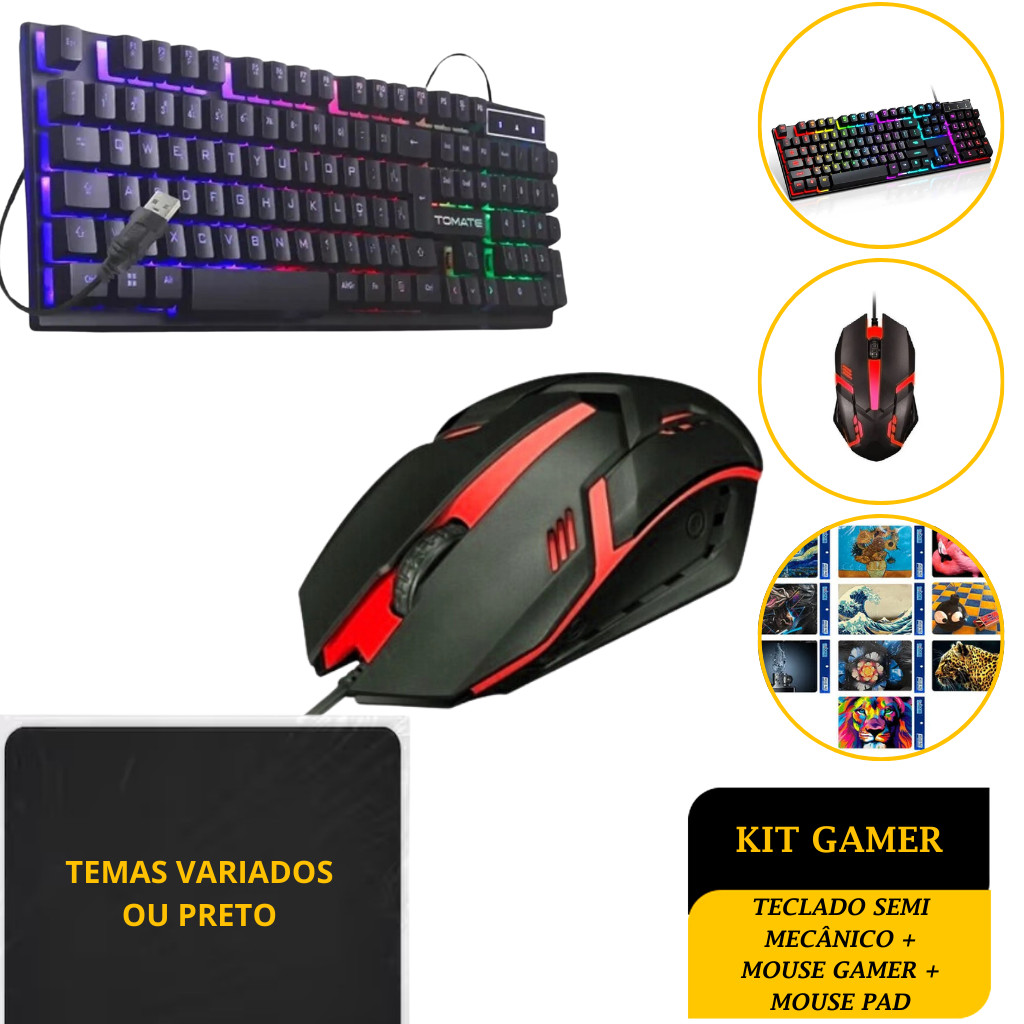 Kit Gamer Completo: Teclado Semi Mecânico Mouse Gamer e Mouse Pad ...