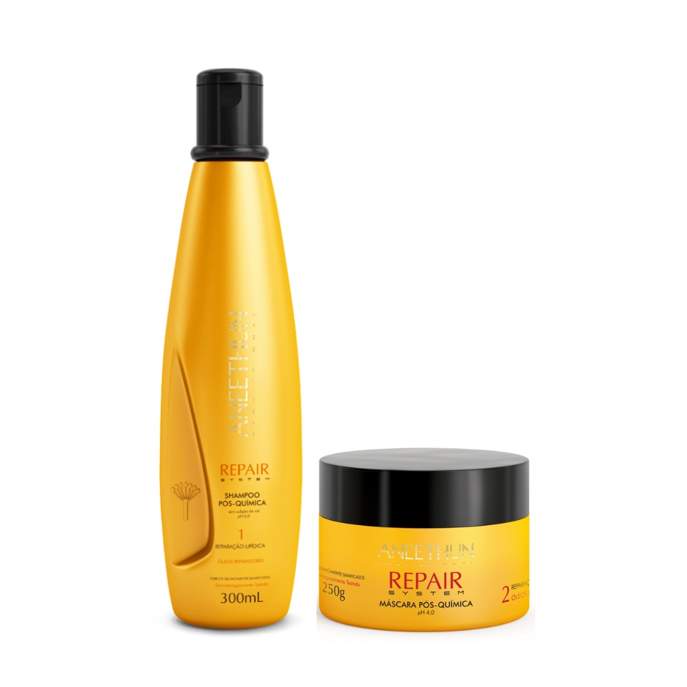 Kit Repair System Pós-Química Shampoo 300mL e Máscara 250g Aneethun ...
