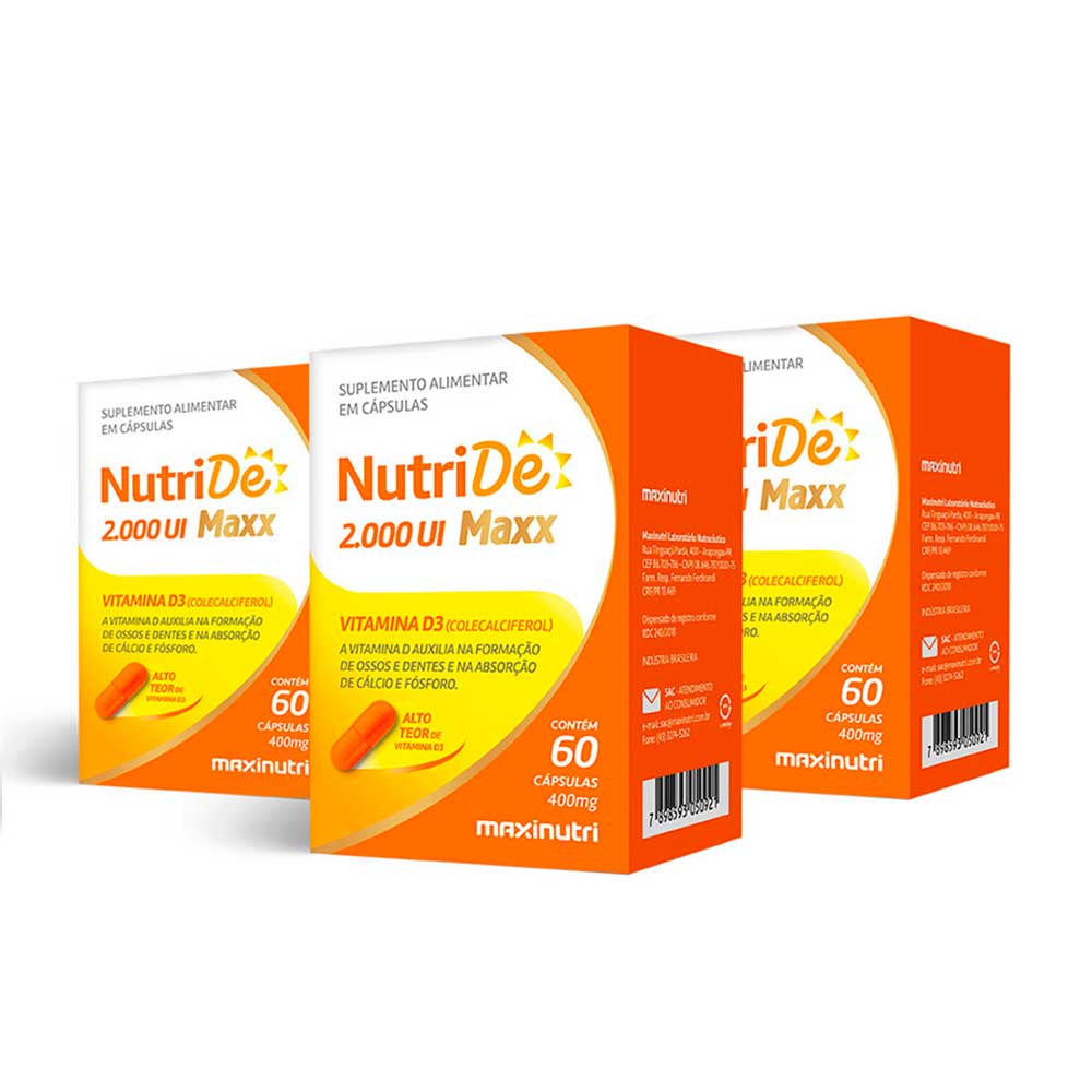 Kit 3 NutriDe Vitamina D Colecalciferol 2000 UI 60 Capsulas Maxinutri ...