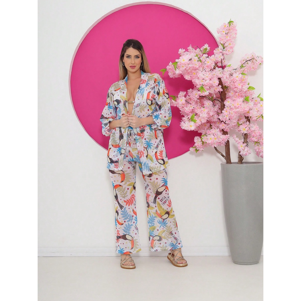 conjunto de praia saia de praia tule estampado blusa e calça | Shopee ...