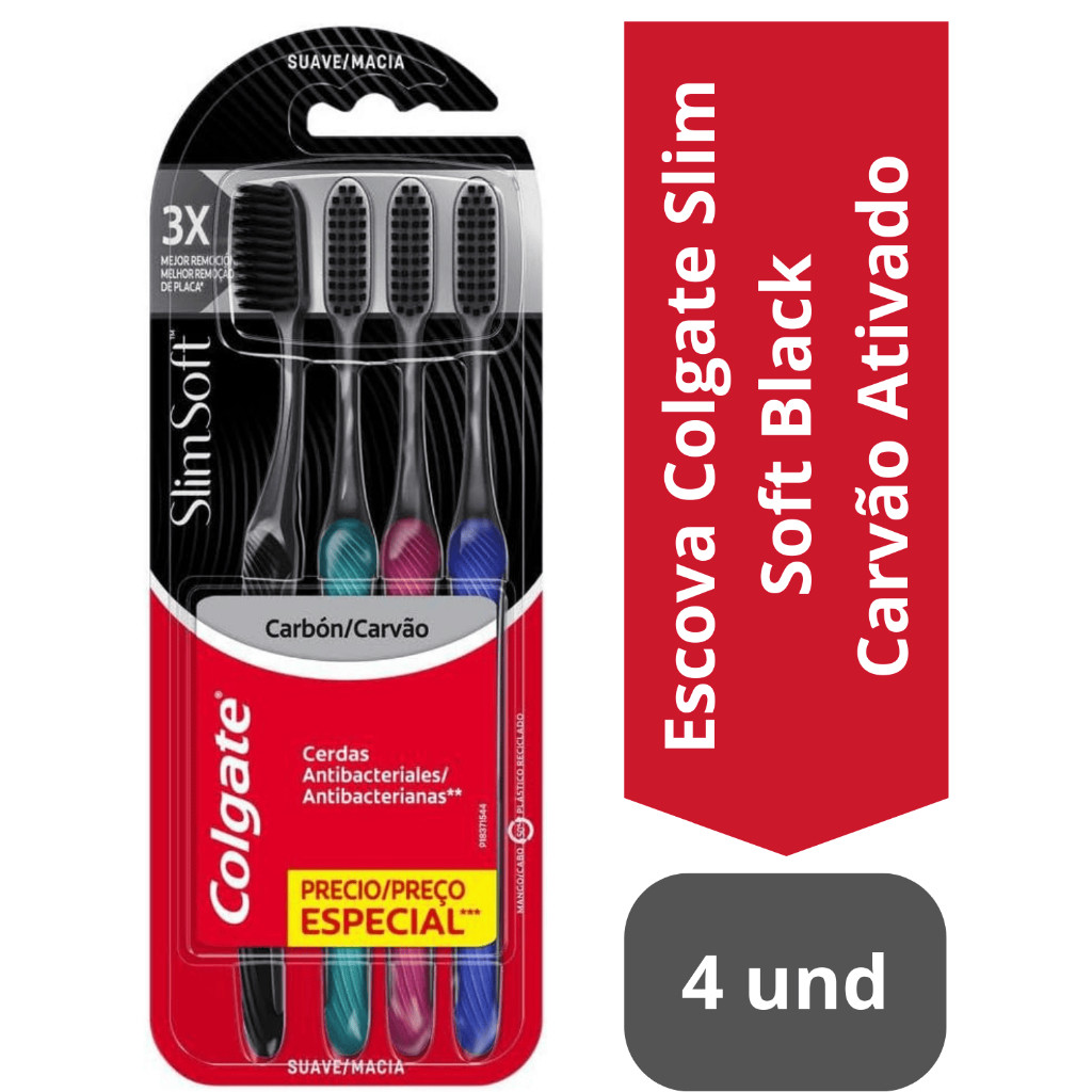 Escova de Dente Colgate Slim Soft Black - 4 Unidades | Shopee Brasil