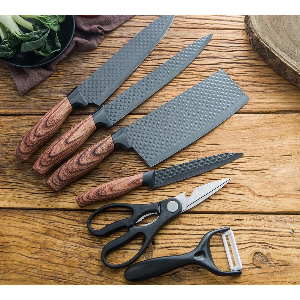 Kit de 6 Facas Antiaderente Faqueiro Gourmet Aço Inox | Shopee Brasil