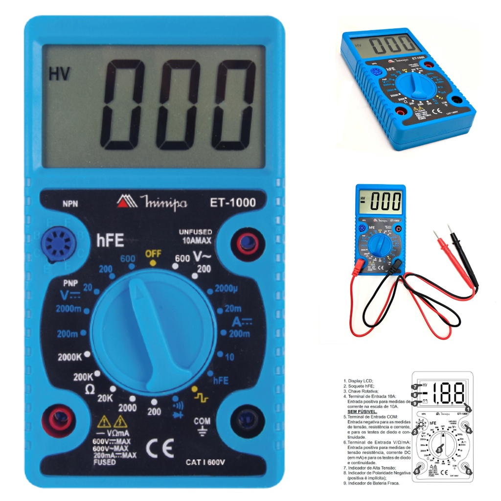 MULTIMETRO DIGITAL ET1000 MINIPA | Shopee Brasil