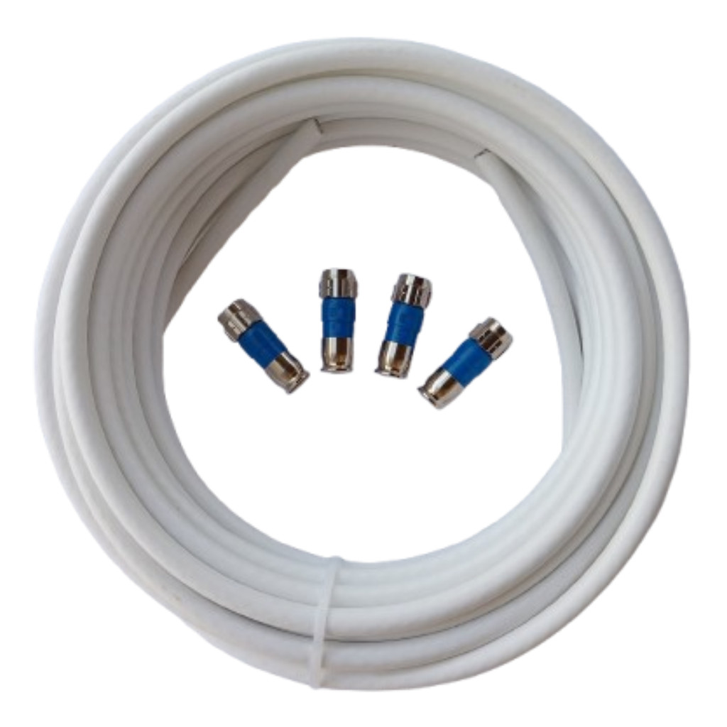 Kit Cabo Coaxial 75 Ohms Branco RG6 8m Anatel + 4 Conectores | Shopee ...