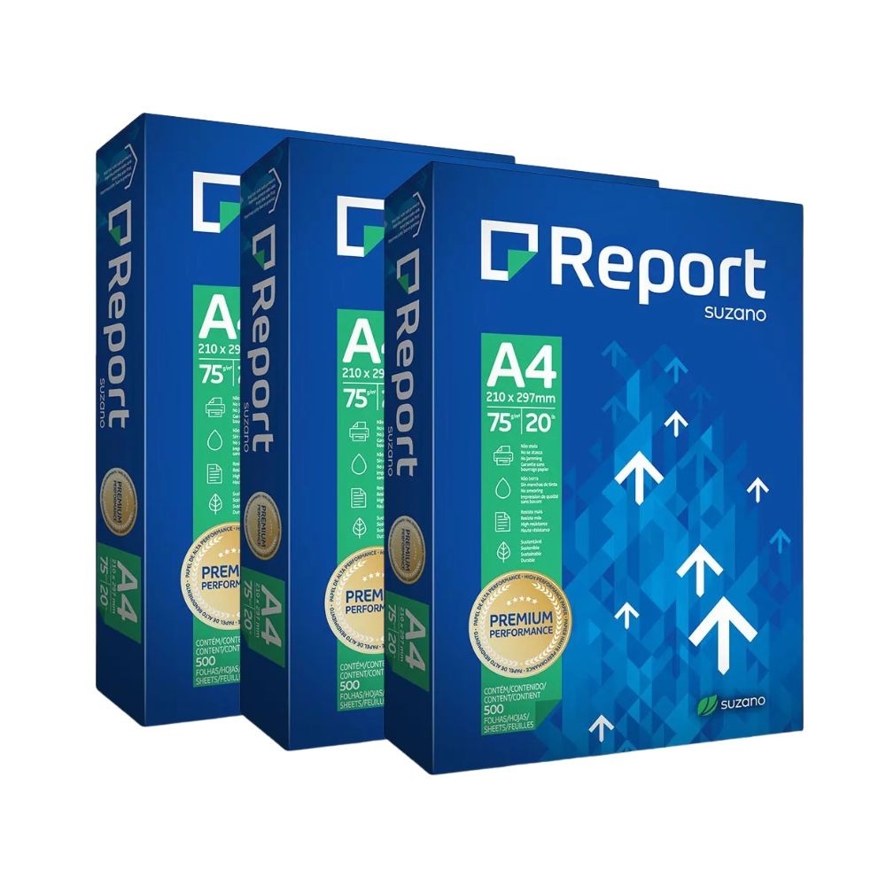 Kit 3 Papel Sulfite Report Premium A4 Resma 500 Folhas | Shopee Brasil