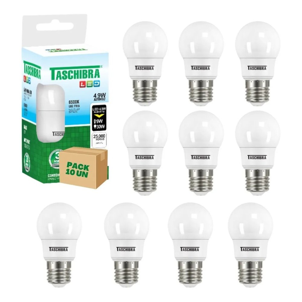 Kit 10 Lâmpada Bolinha Led 4,9w Tkl 30 E27 Taschibra | Shopee Brasil