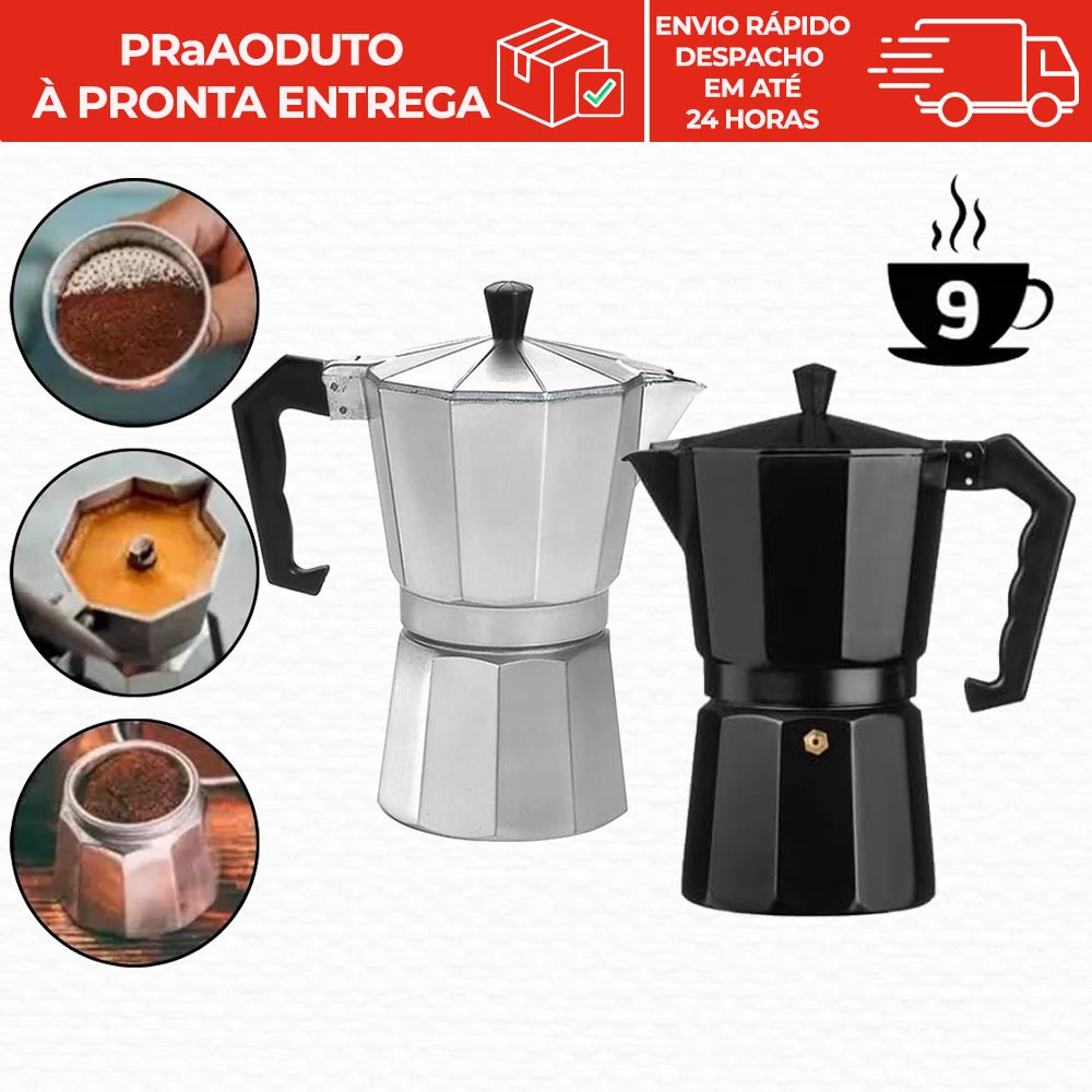 Chaleira Cafeteira Bule De Alumínio Cor Prata ou Preto Tipo Italiana ...
