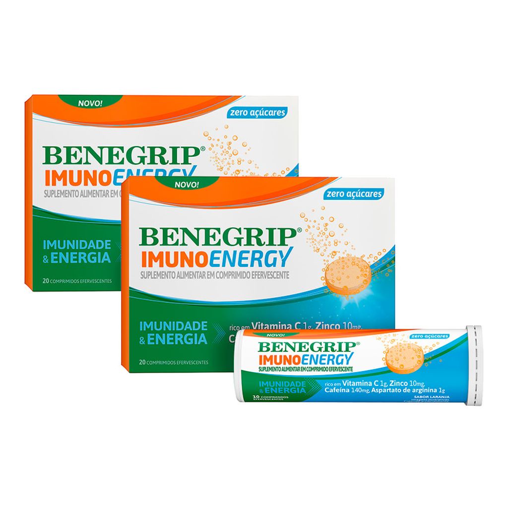 Kit 2 Benegrip Imuno Energy com 20 Comprimidos Efervescentes | Shopee ...