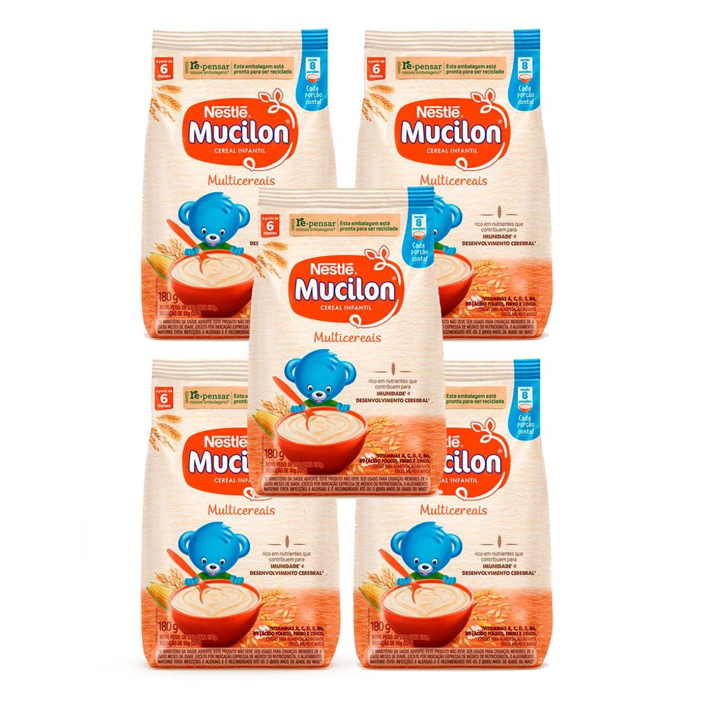 Kit 5 Mucilon Multicereais Cereal Infantil Sachê 180g | Shopee Brasil