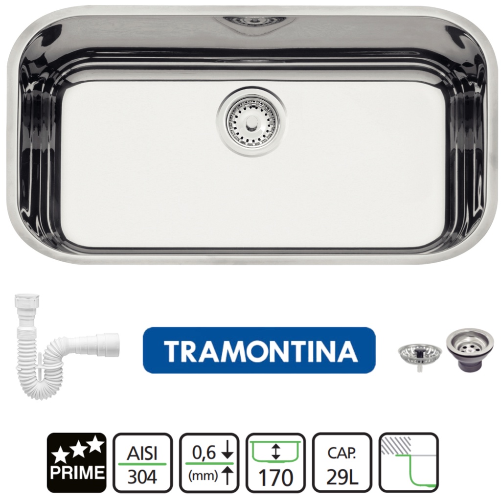 CUBA INOX LAVÍNIA 56BL TRAMONTINA NUMERO 2 COM VALVULA 3.1/2 ALTO BRILHO 56X34X17 | Shopee Brasil