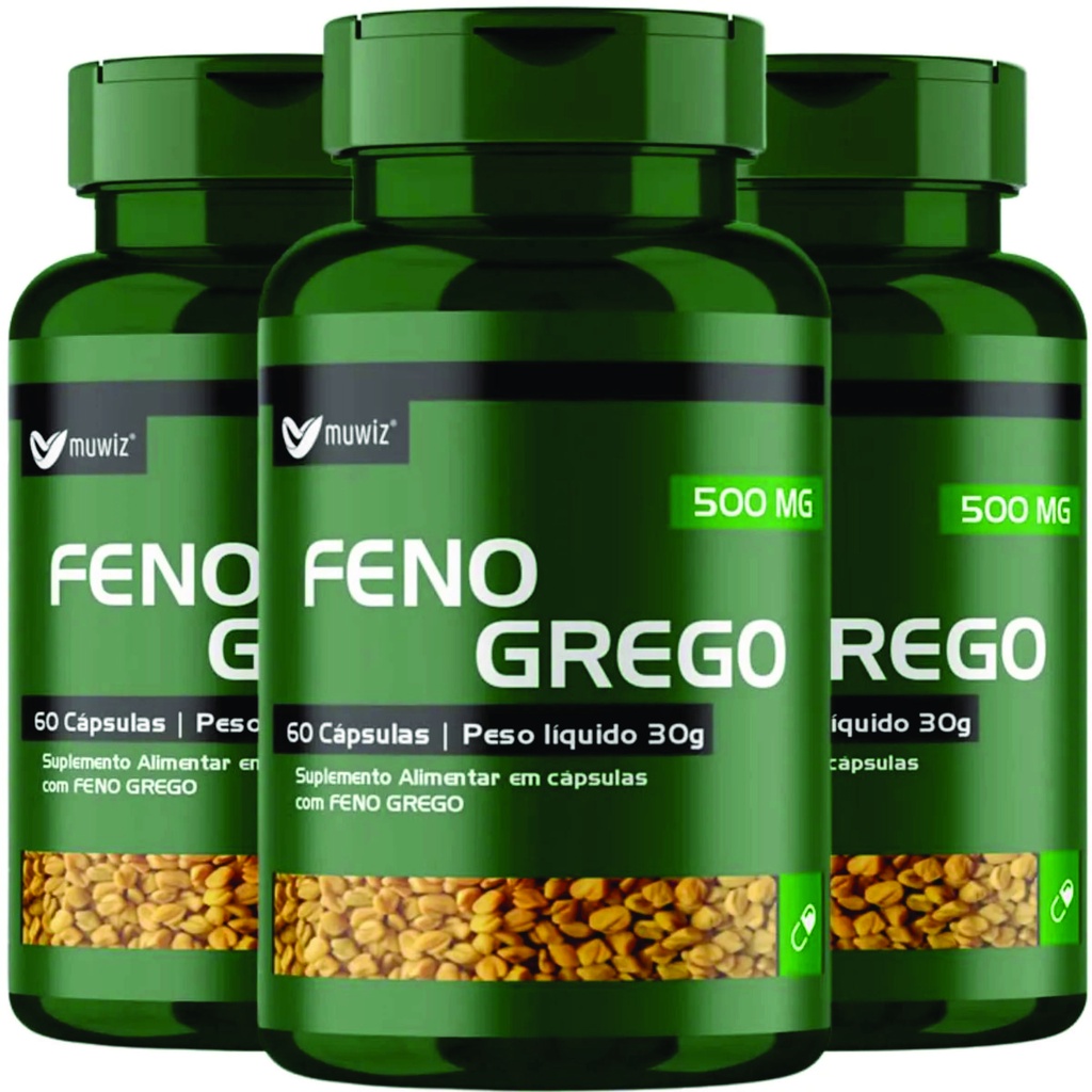 Feno Grego Puro 180 Cápsulas 500mg 3 frascos x 60 caps | Shopee Brasil
