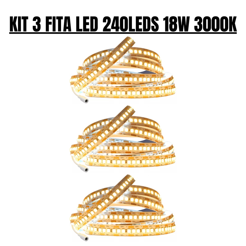 KIT 3 FITA LED 240LEDS 18W/M ALTA POTÊNCIA ROLO 5M | Shopee Brasil