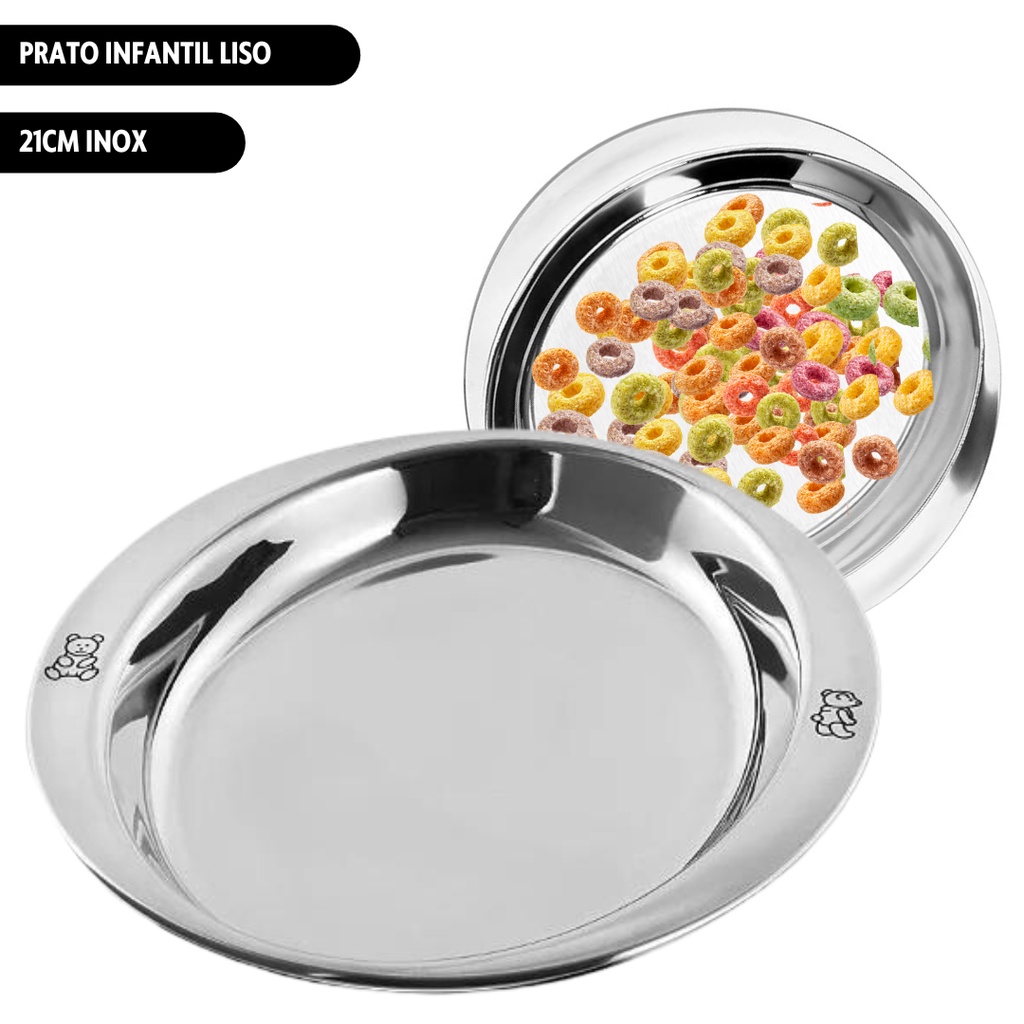 Prato Infantil Liso 21cm Inox Mimo Style | Shopee Brasil
