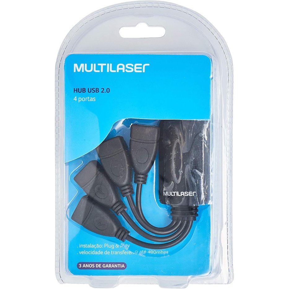 HUB USB MULTILASER 2.0 4 PORTAS CABOS FLEX PTO AC042 | Shopee Brasil